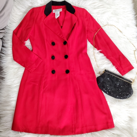 Dani Max | Jackets & Coats | Vintage Dani Max Red Peacoat Jacket Double ...